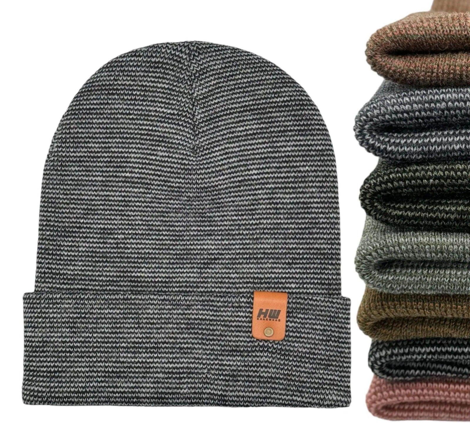 Haakwear Cuffed Wide Ribbed Striped Beanie, Contrast, Black and Green ...