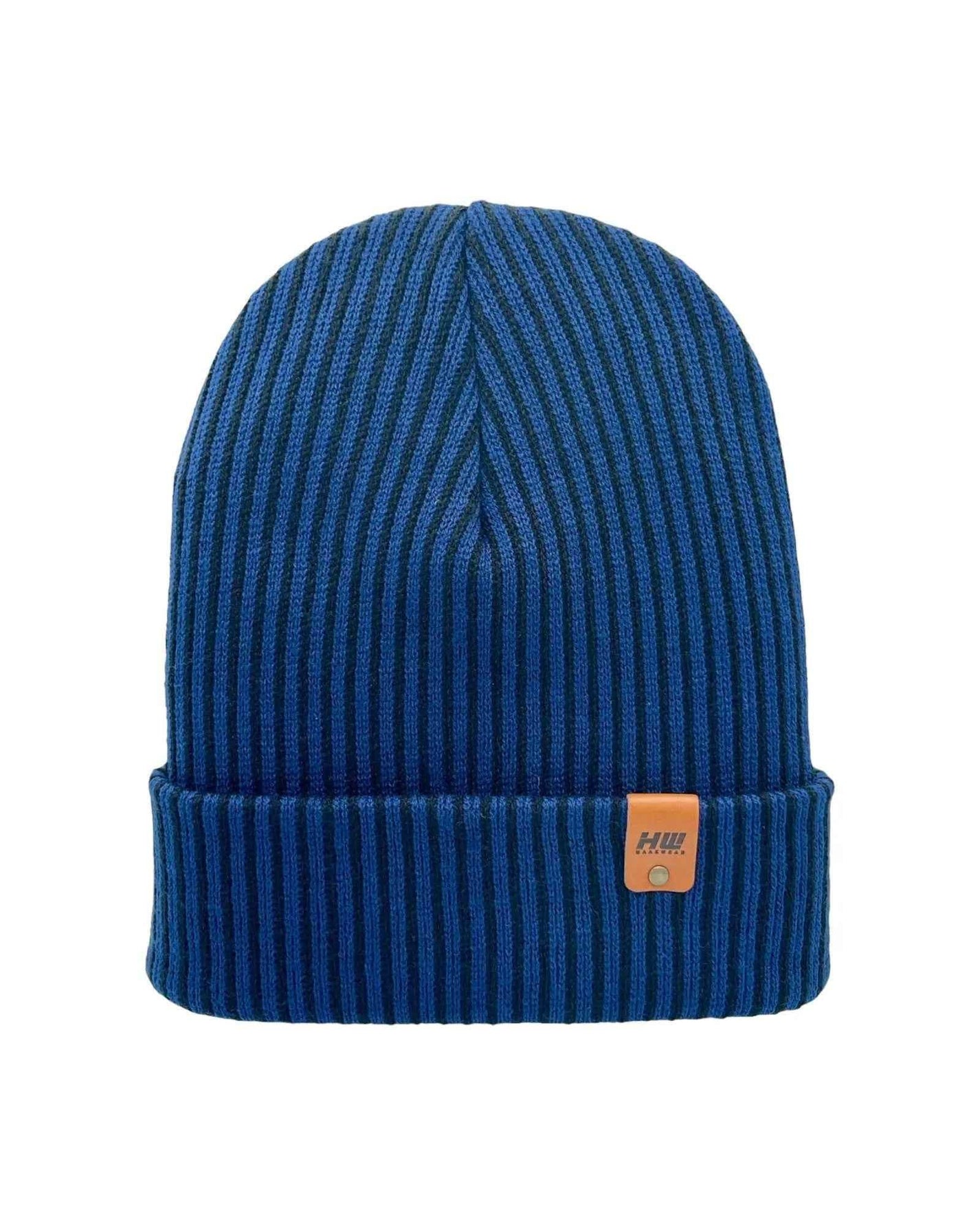 HAAKWEAR Cuffed Wide Ribbed Striped Beanie / Hat, Black / Blue,